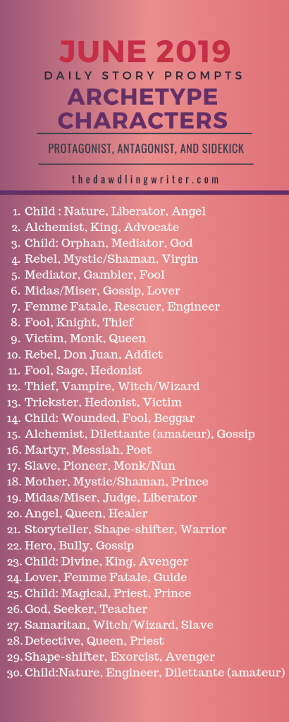 30 Days of Writing Prompts for June 2019 based on Archetype Characters ...